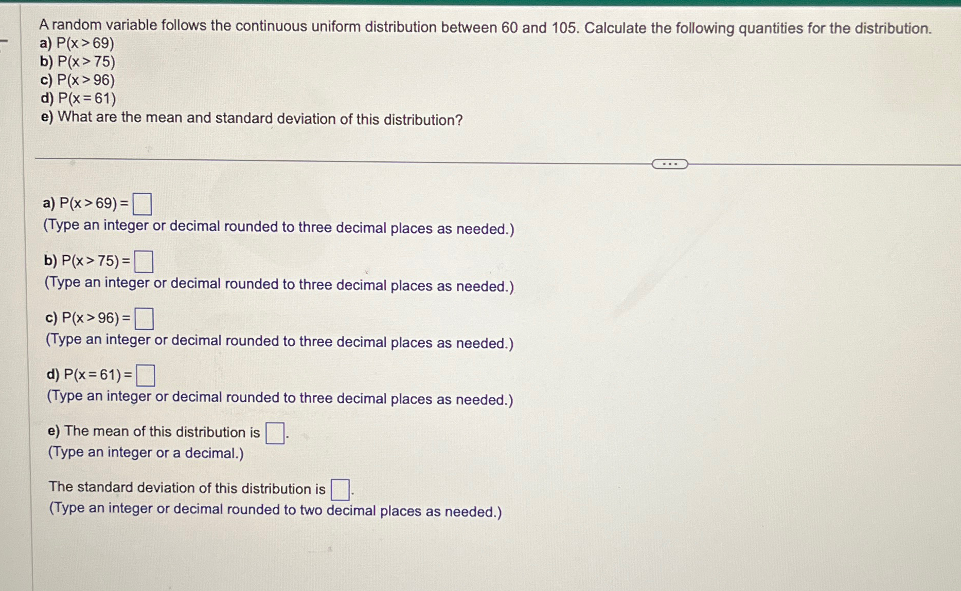 Solved A random variable follows the continuous uniform | Chegg.com
