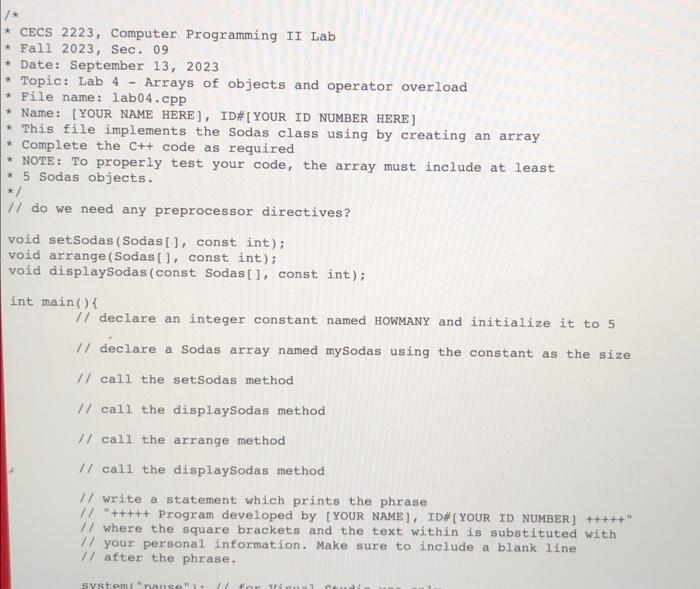 Solved 1⋆ * CECS 2223, Computer Programming II Laboratory * | Chegg.com