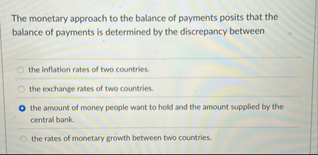 Solved The monetary approach to the balance of payments | Chegg.com
