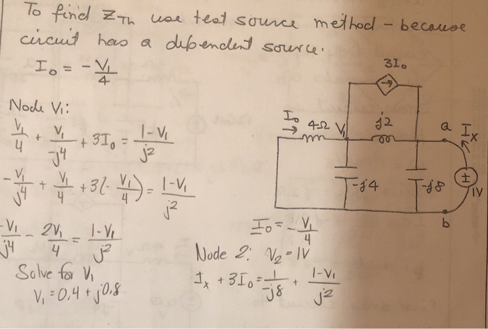 Solved To find Zth use test source method - because circuit | Chegg.com