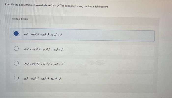Solved Identify the expression obtained when (3x - - 24 is | Chegg.com