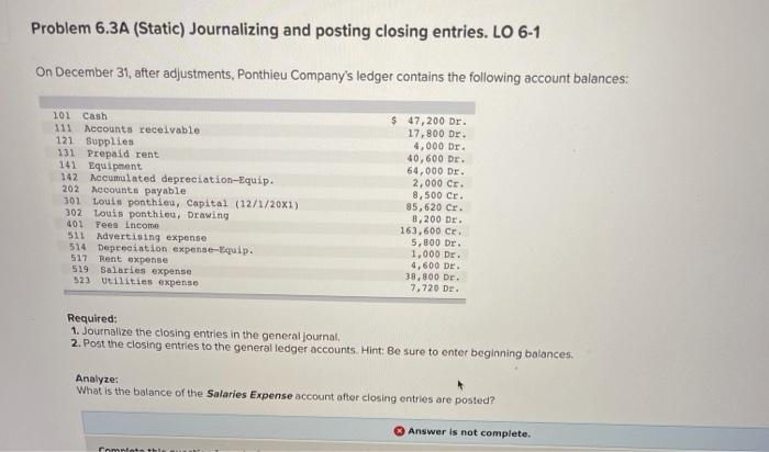 Solved Problem 6.3A (Static) Journalizing and posting | Chegg.com