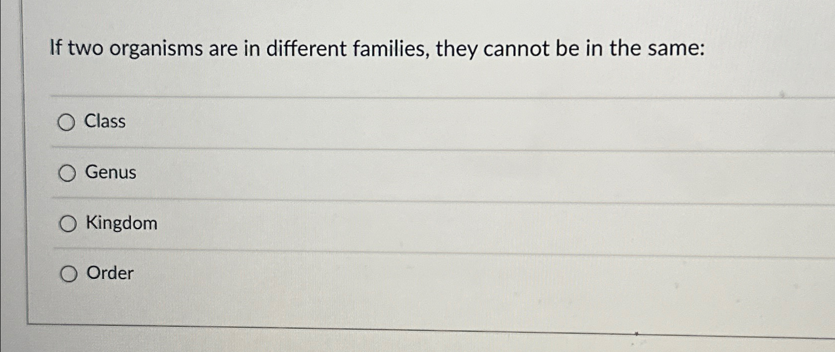 Solved If two organisms are in different families, they | Chegg.com