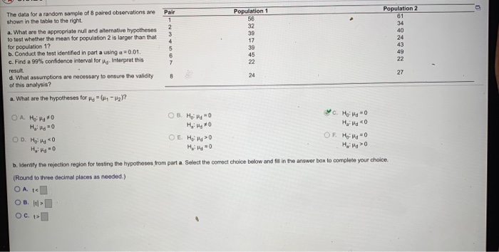 Solved The data for a random sample of 8 paired observations | Chegg.com
