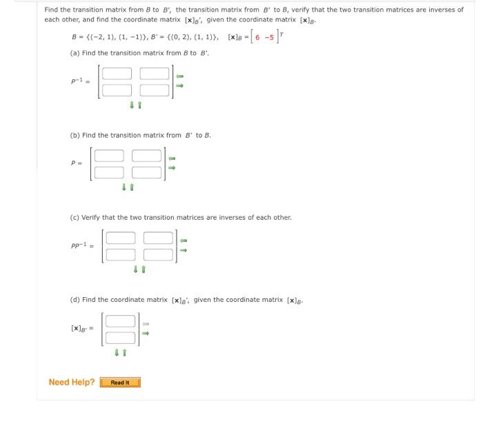 Solved Find the transition matrix from B to B′, the | Chegg.com