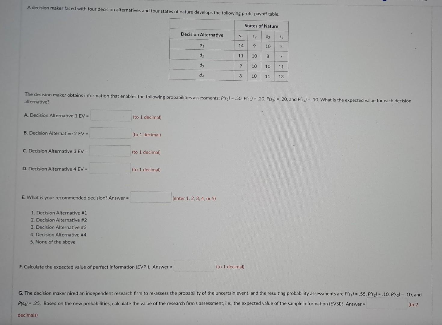 Solved A decision maker faced with four decision | Chegg.com