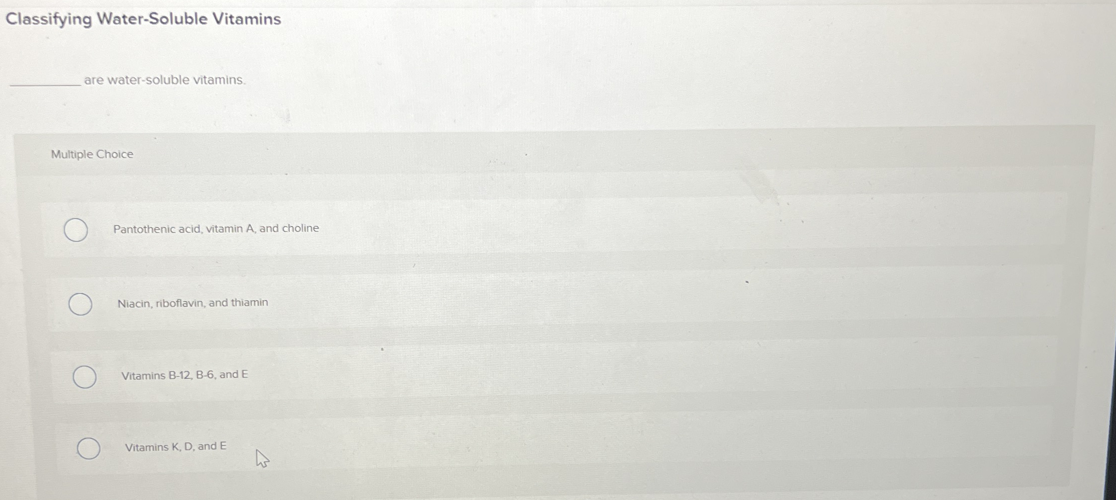 Solved Classifying Water-Soluble Vitamins ﻿are | Chegg.com