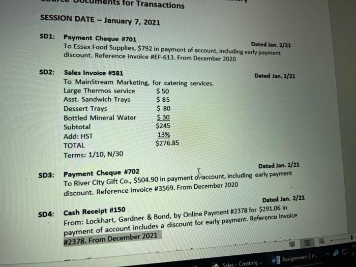 SESSION DATE - January 7, 2021 SD1: Payment Cheque | Chegg.com