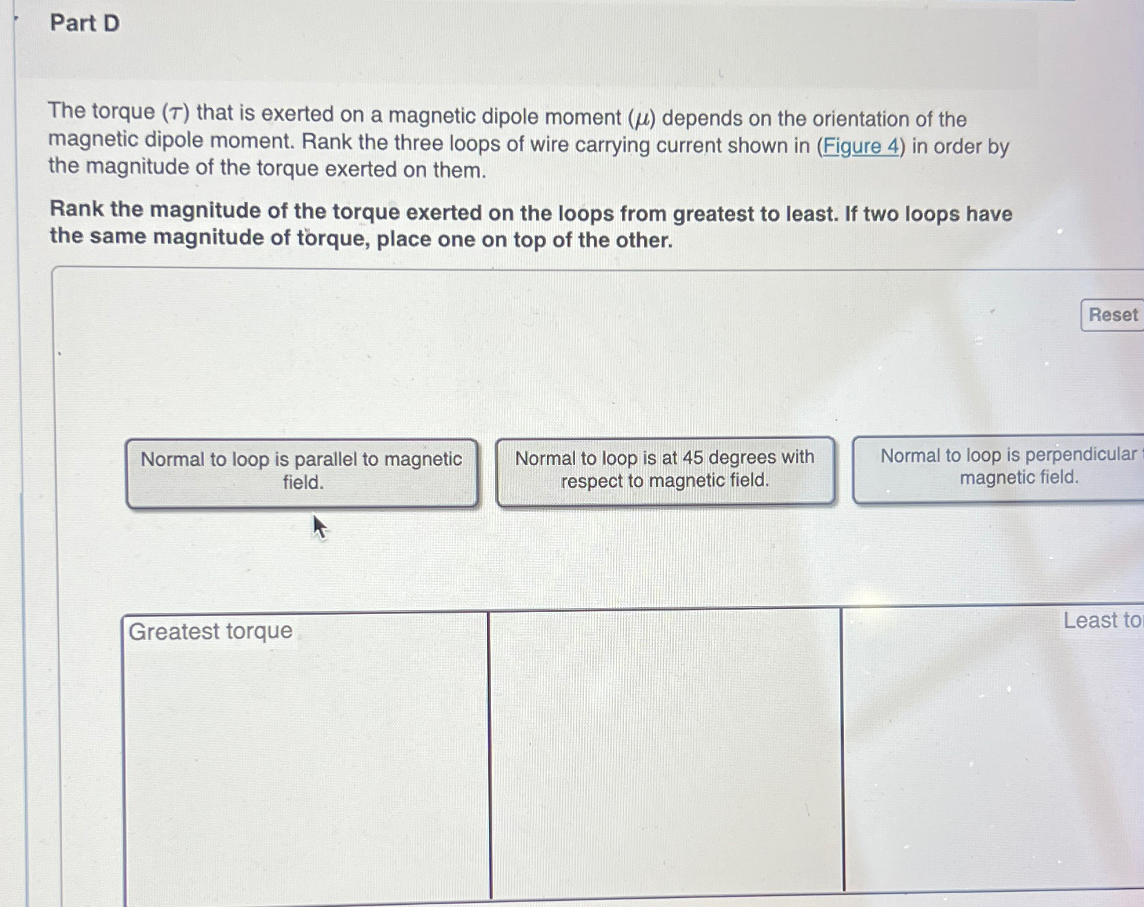 Solved Part D\\nThe torque (\\\\tau ) that is exerted on a | Chegg.com
