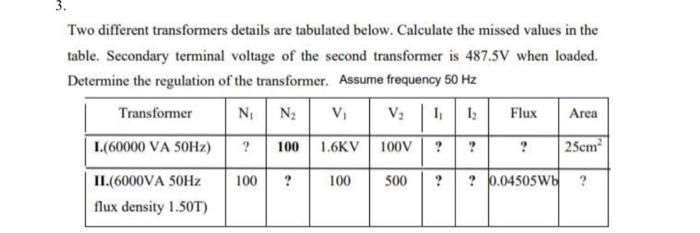 Solved Two different transformers details are tabulated | Chegg.com