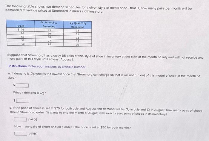 Solved The following table shows two demand schedules for a | Chegg.com