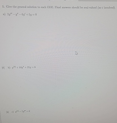 Solved Give the peneral solution to each ODE. Final answers | Chegg.com