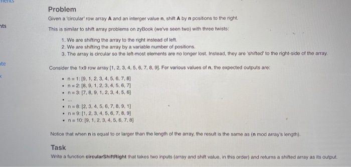 Solved nts Problem Given a circular' row array A and an | Chegg.com Solved nts Problem Given a circular' row array A and an | Chegg.com