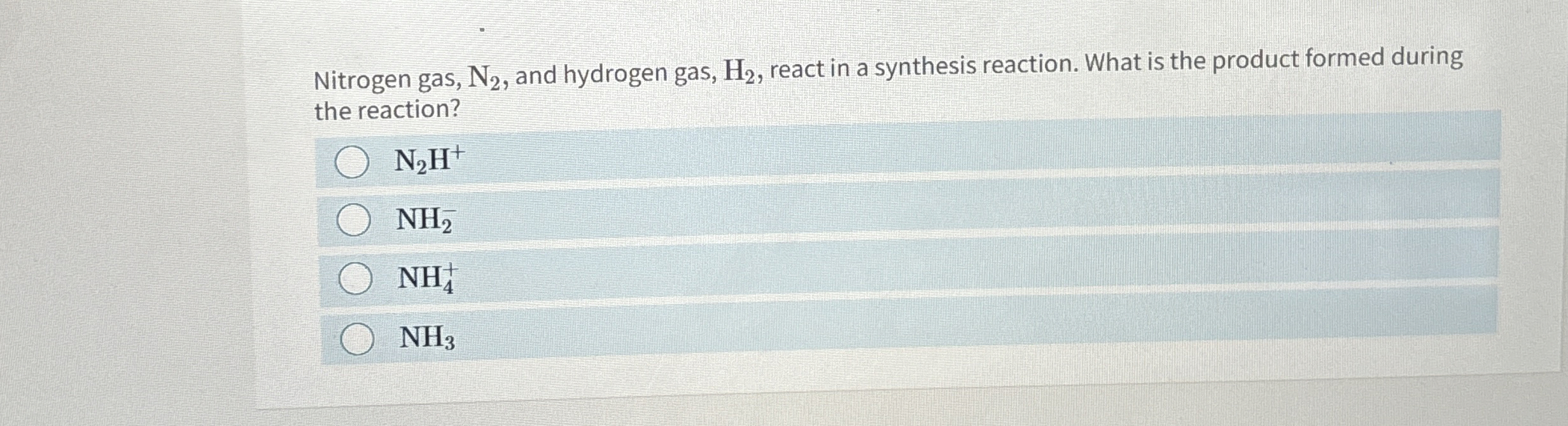 Solved Nitrogen gas, N2, ﻿and hydrogen gas, H2, ﻿react in a | Chegg.com