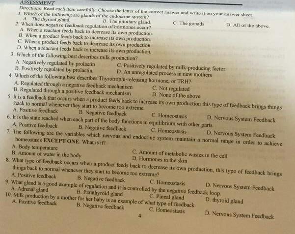 Solved ASSESSMENT Directions: Read each item carefully. | Chegg.com