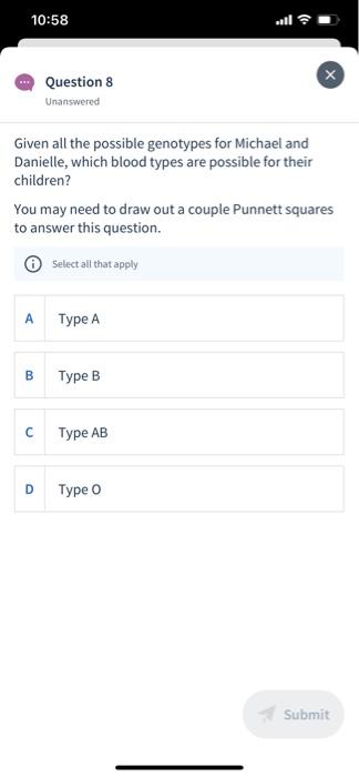 Solved х Blood Type Genotypes Unanswered Match the genotypes | Chegg.com