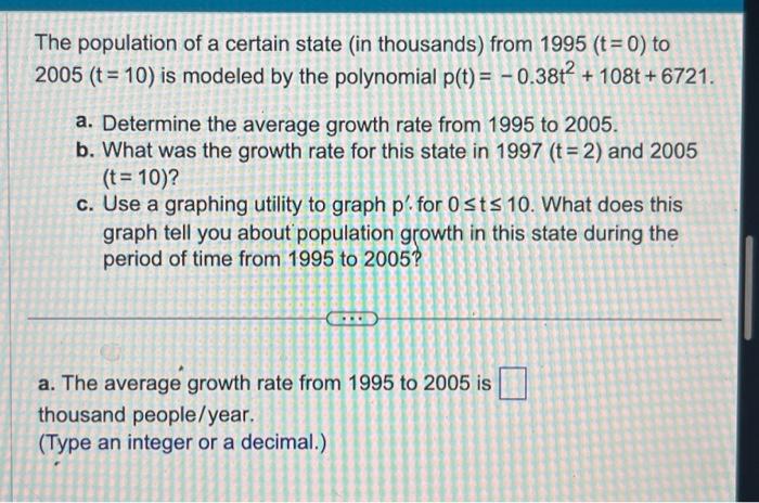 Solved The population of a certain state (in thousands) from | Chegg.com
