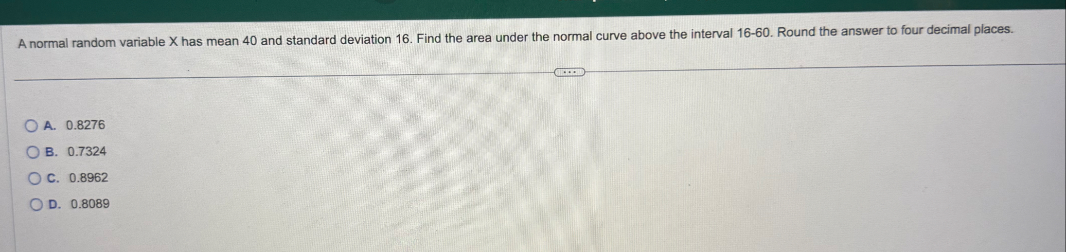 Solved A normal random variable x ﻿has mean 40 ﻿and standard | Chegg.com