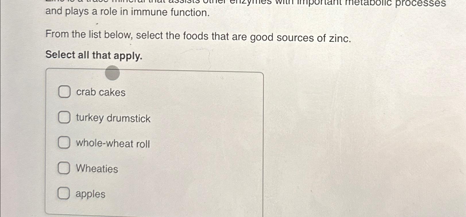 Solved and plays a role in immune function.From the list | Chegg.com