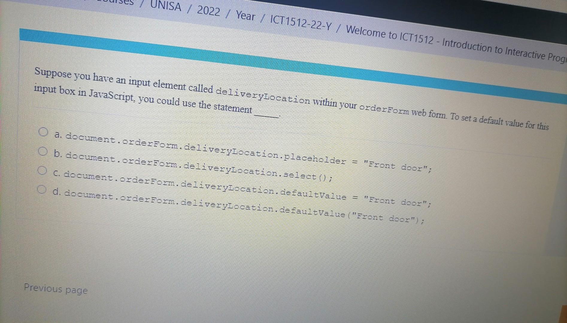 Solved UNISA / 2022 / Year / ICT1512-22-Y / Welcome to | Chegg.com