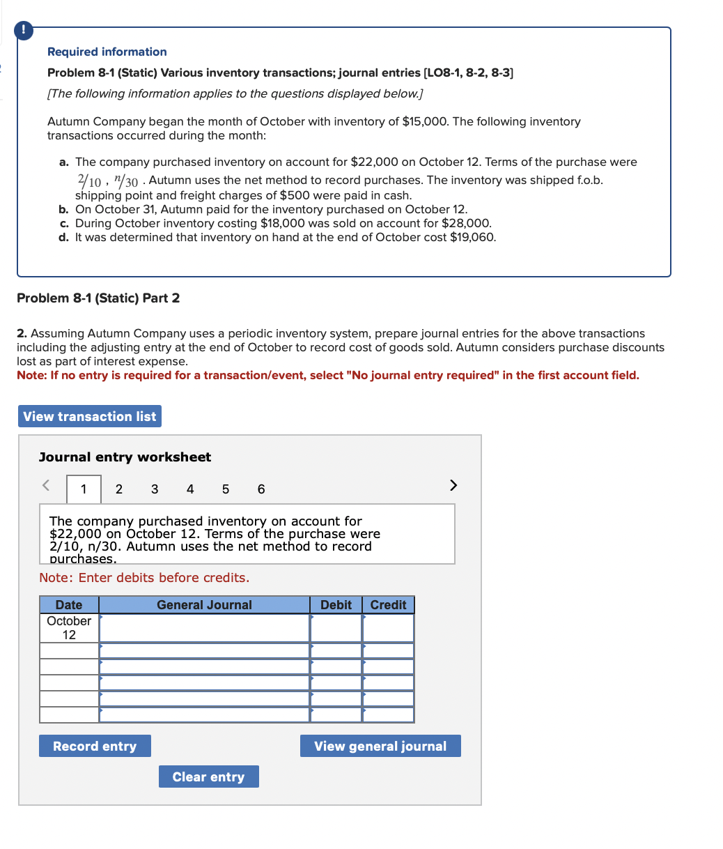 Solved Required informationProblem 8-1 (Static) Various | Chegg.com Solved Required informationProblem 8-1 (Static) Various | Chegg.com