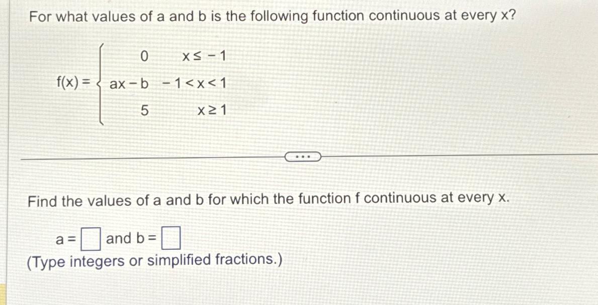 Solved For what values of a and b ﻿is the following function | Chegg.com