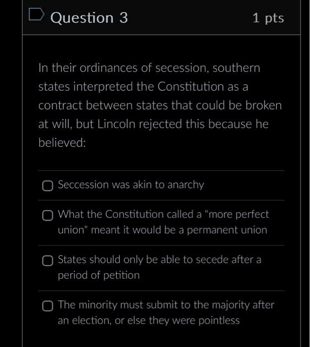 In their ordinances of secession, southern states | Chegg.com