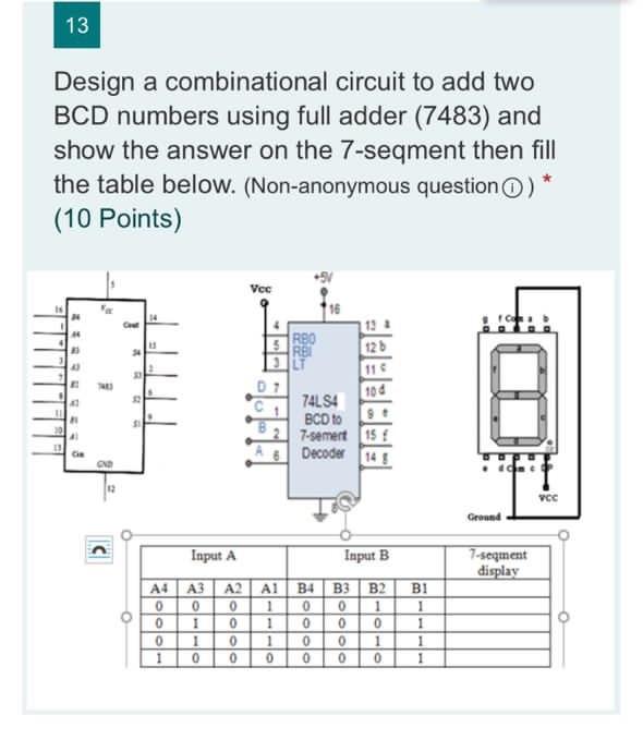 Solved 13 Design a combinational circuit to add two BCD | Chegg.com