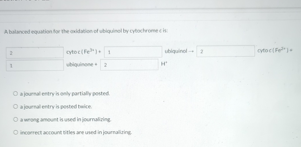 Solved A balanced equation for the oxidation of ubiquinol by | Chegg.com