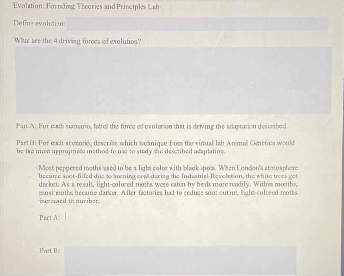 Solved Evolution: Founding Theories and Principles Lab | Chegg.com