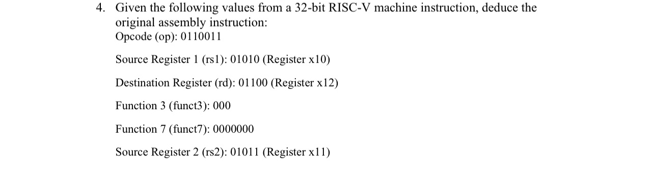 Solved Given the following values from a 32-bit RISC-V | Chegg.com