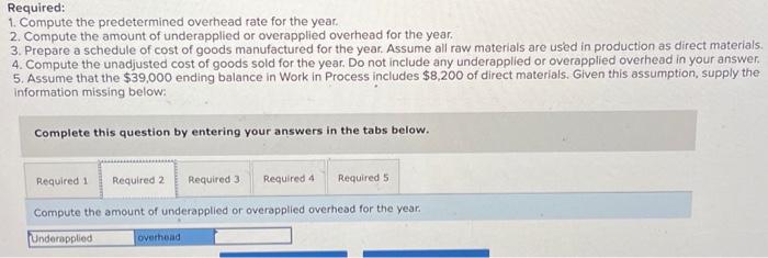 Solved Required: 1. Compute the predetermined overhead rate | Chegg.com
