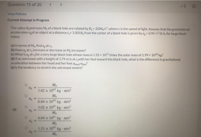 Solved The radius Rh and mass Mh of a black hole are related | Chegg.com