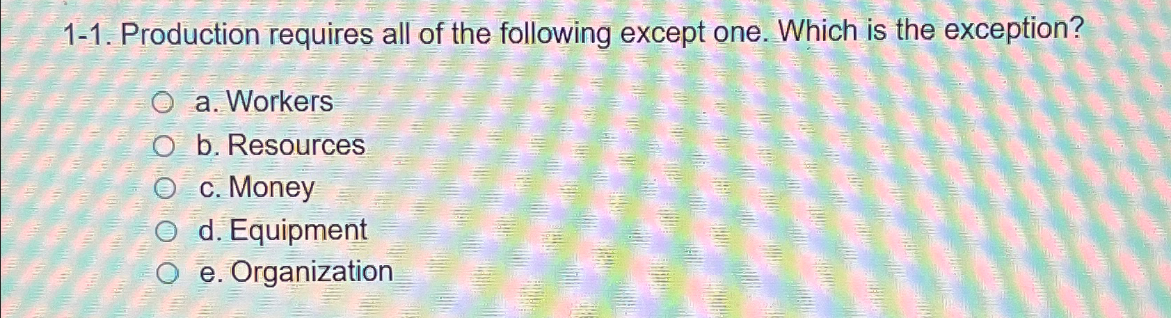 Solved 1-1. ﻿Production requires all of the following except | Chegg.com