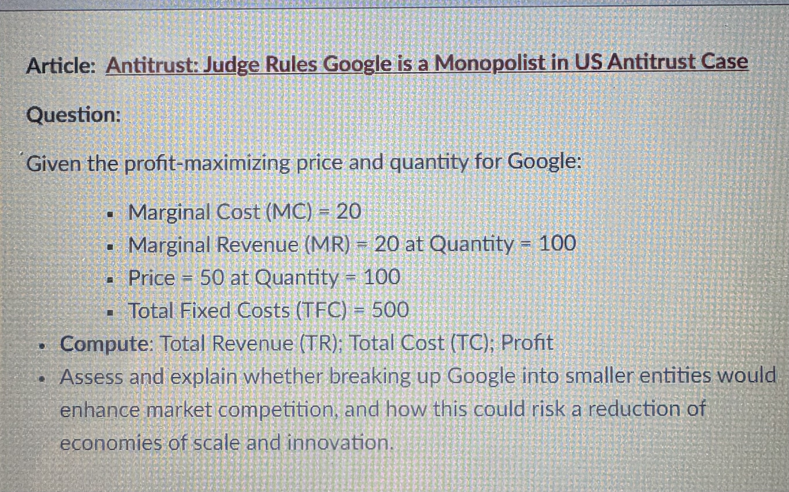 Solved Article: Antitrust: Judge Rules Google is a | Chegg.com