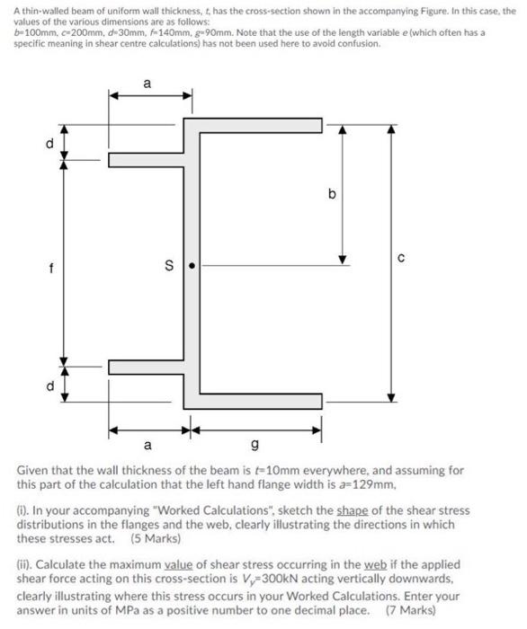 Solved A thin-walled beam of uniform wall thickness, t, has | Chegg.com