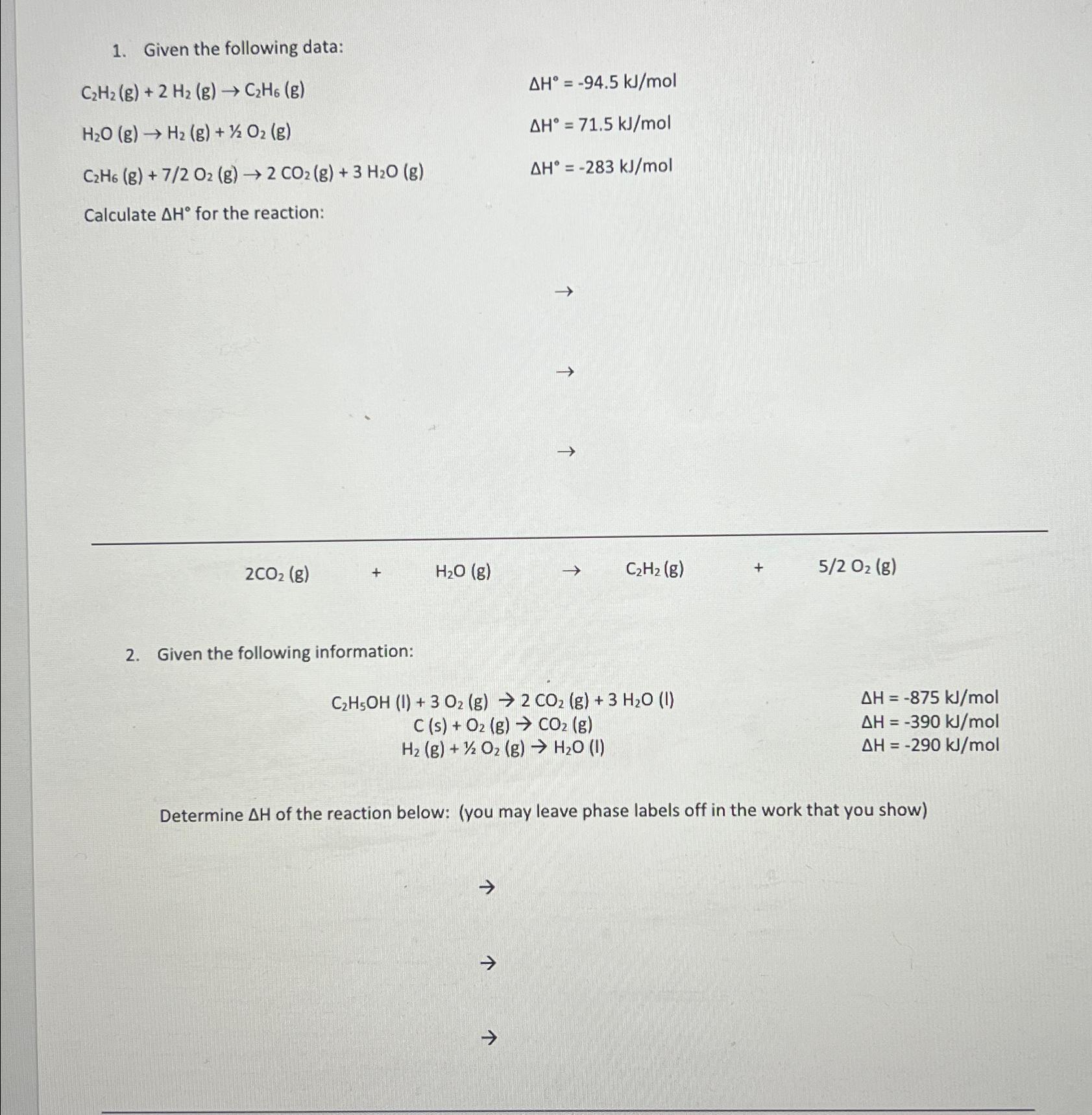 Solved Given the following | Chegg.com