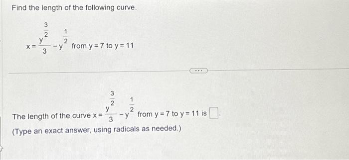 Solved Find the length of the following curve. X = y 2 3 y 1 | Chegg.com