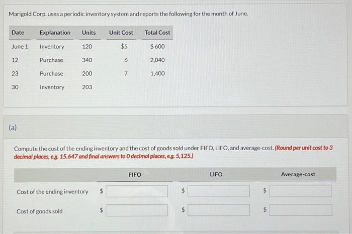 Solved Marigold Corp. uses a periodic inventory system and | Chegg.com