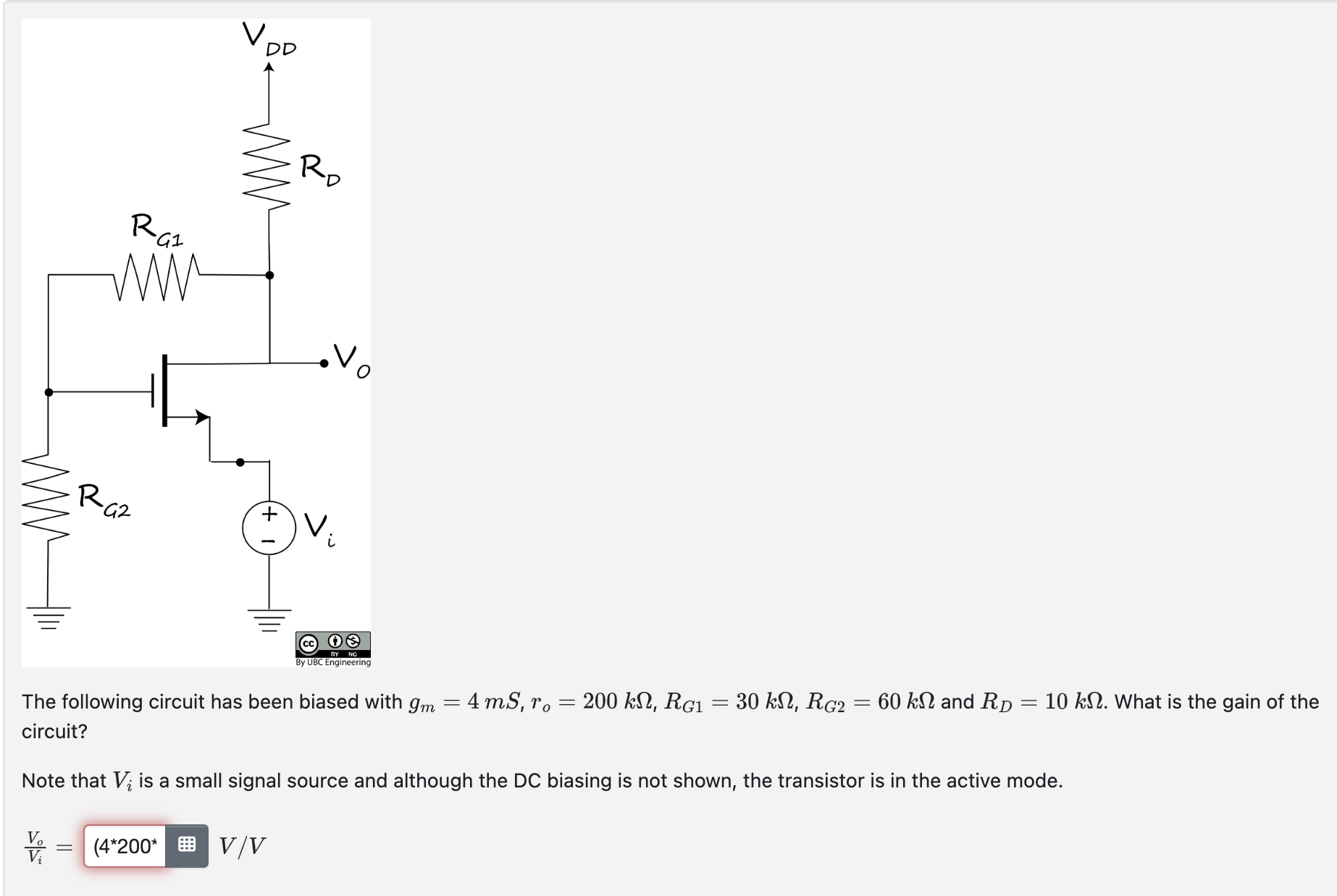 Solved The following circuit has been biased with | Chegg.com