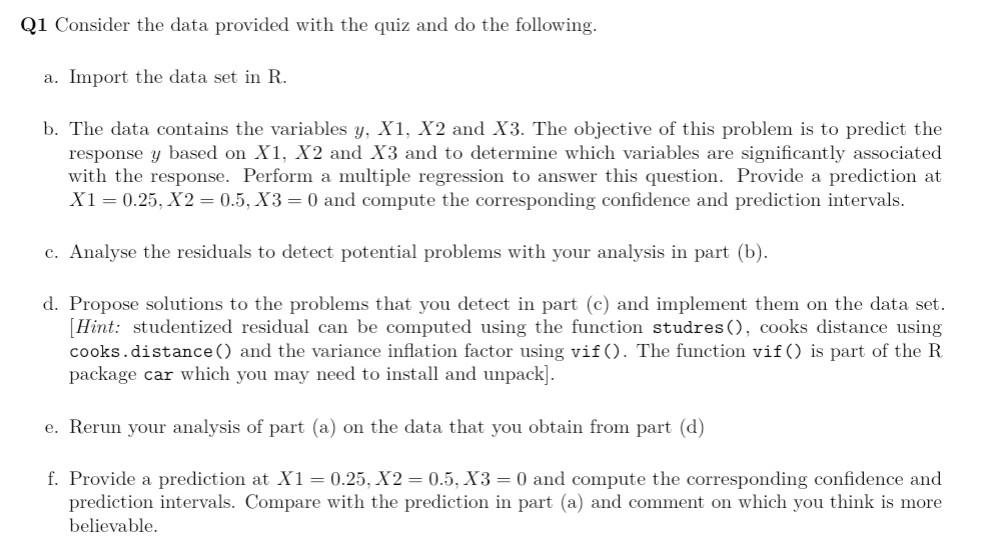 Solved Q1 Consider the data provided with the quiz and do | Chegg.com