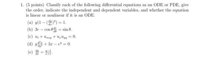 Solved 1. (5 points) Classify each of the following | Chegg.com