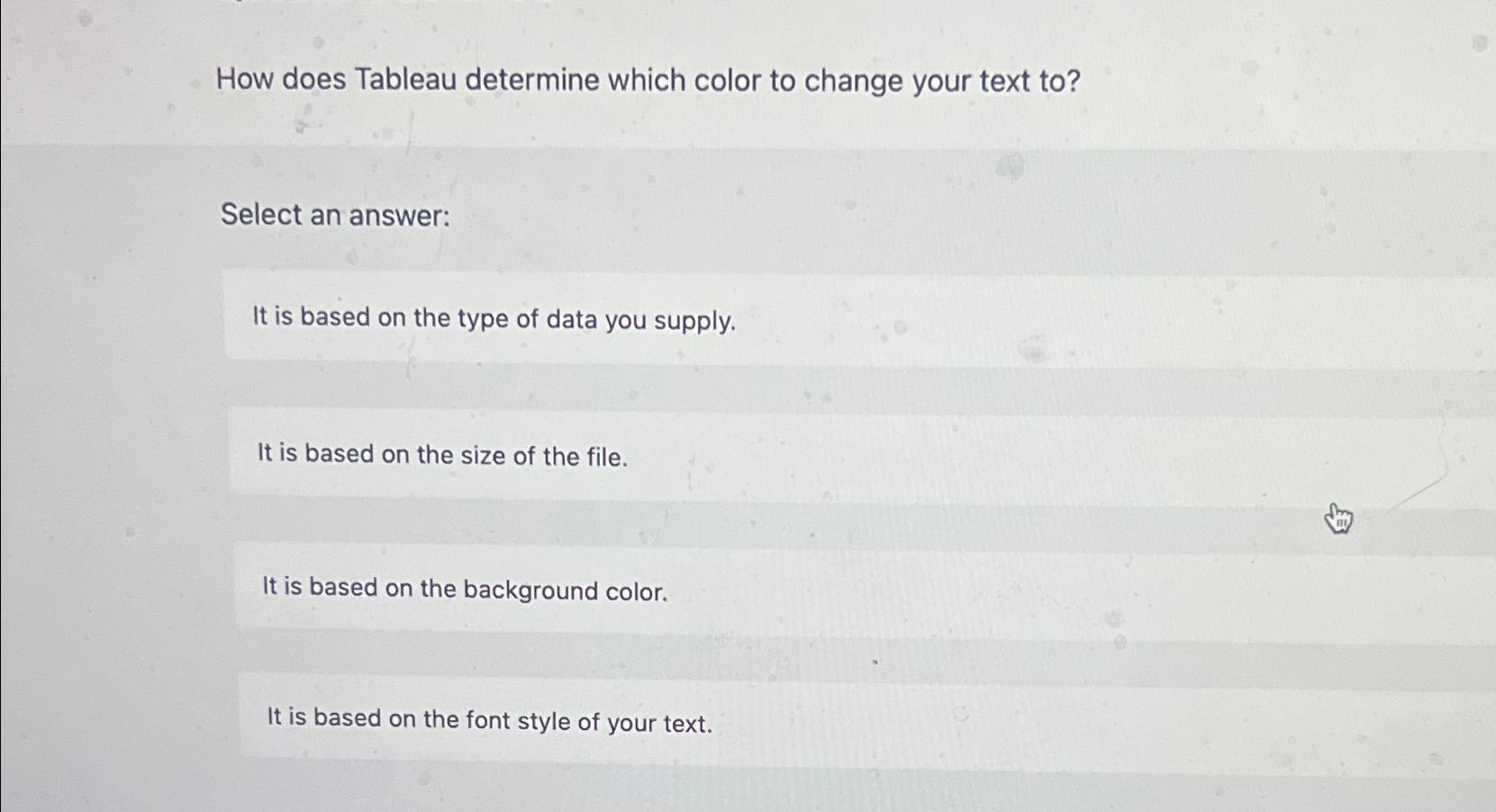 Solved How does Tableau determine which color to change your | Chegg.com