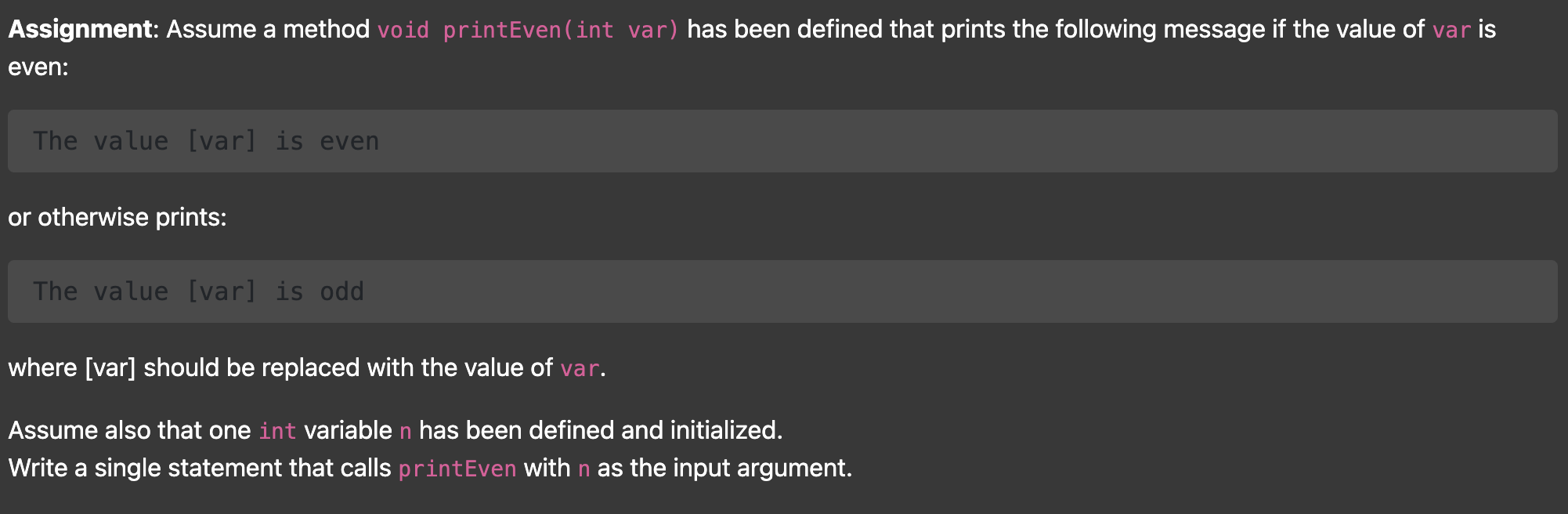 Solved JAVA Assignment: Assume a method void printEven (int | Chegg.com