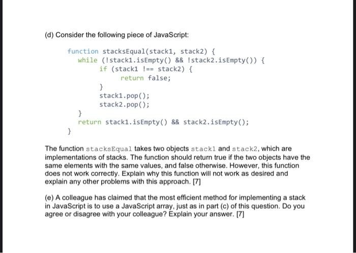 Solved (d) Consider the following piece of JavaScript: The | Chegg.com