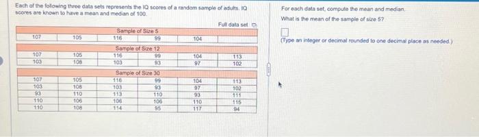 Solved Each of the following three data sets represents the | Chegg.com