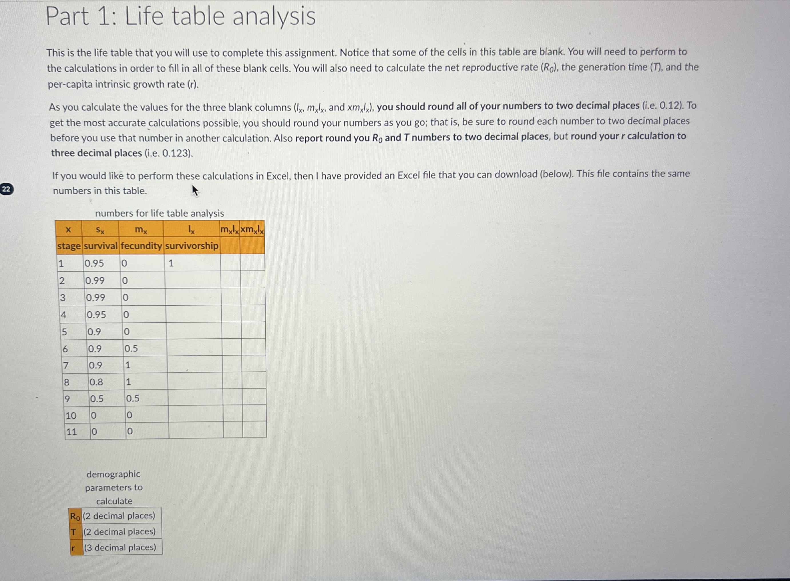 Solved Part 1: Life table analysisThis is the life table | Chegg.com