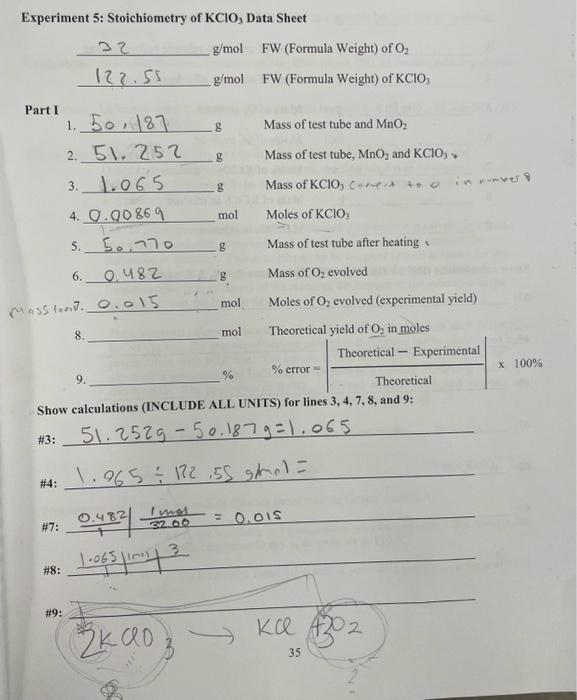Part I 1. 50,187 g Mass of test tube and MnO2 2. | Chegg.com