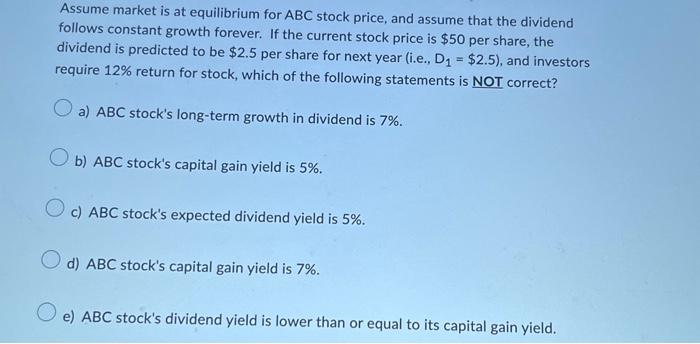Solved Assume market is at equilibrium for ABC stock price, | Chegg.com