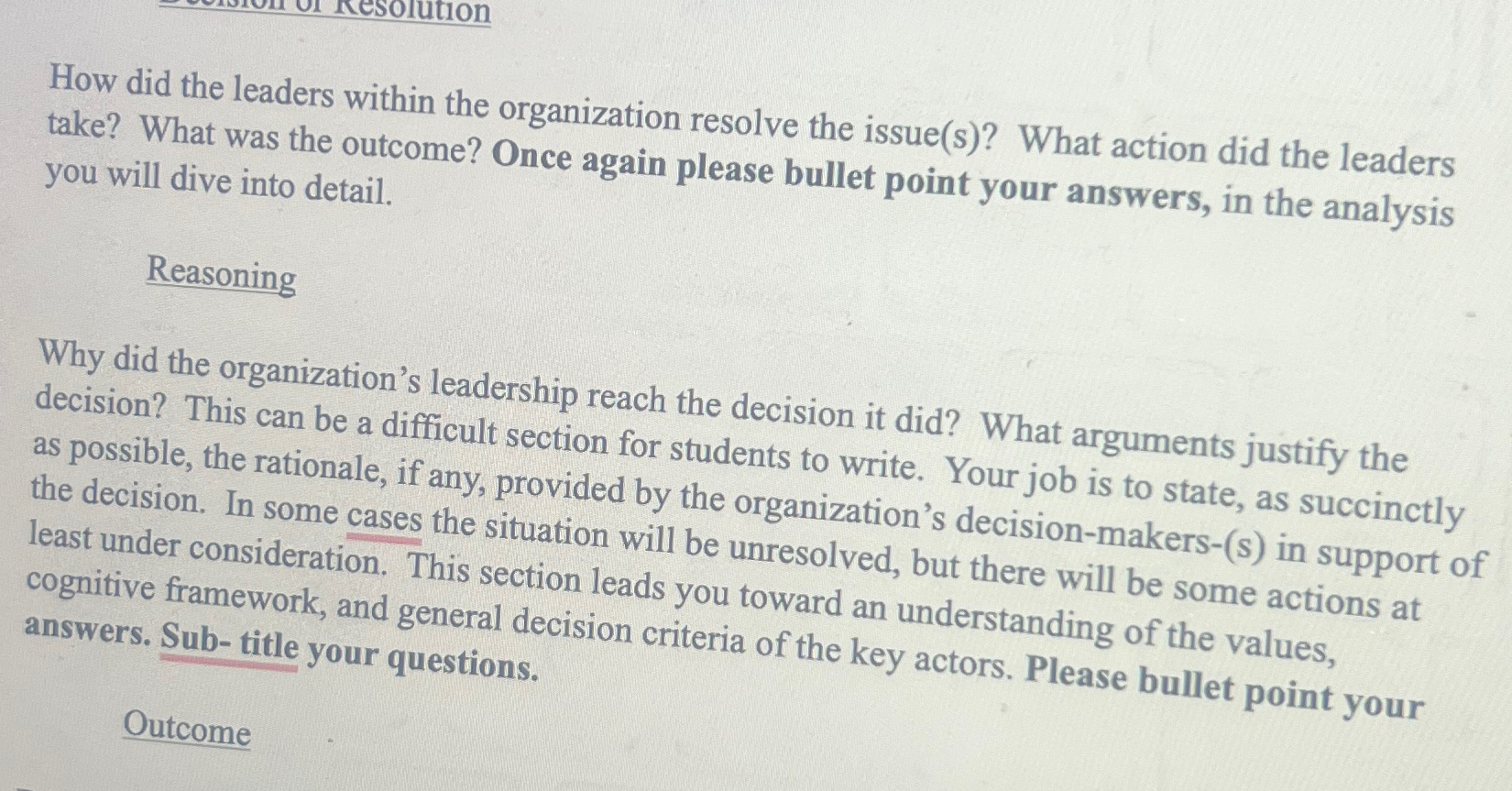 Solved How did the leaders within the organization resolve | Chegg.com